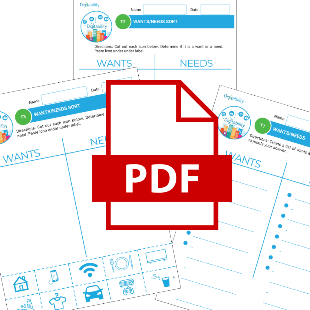 Digitability Free Resource | Wants vs Needs | Digitability
